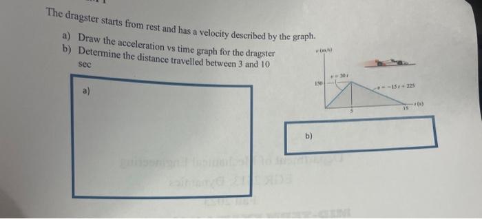 Solved The dragster starts from rest and has a velocity | Chegg.com