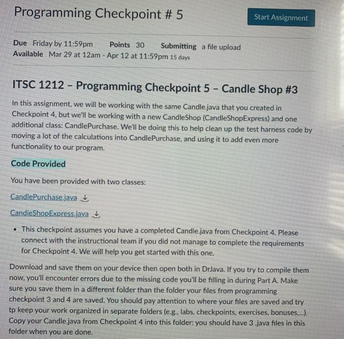 Solved ITSC 1212 programming checkpoint 5. I really need | Chegg.com