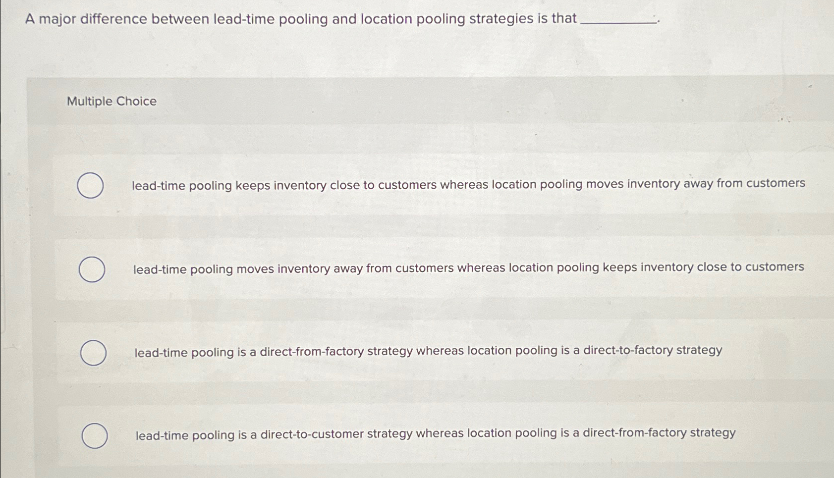 Solved A major difference between lead-time pooling and | Chegg.com