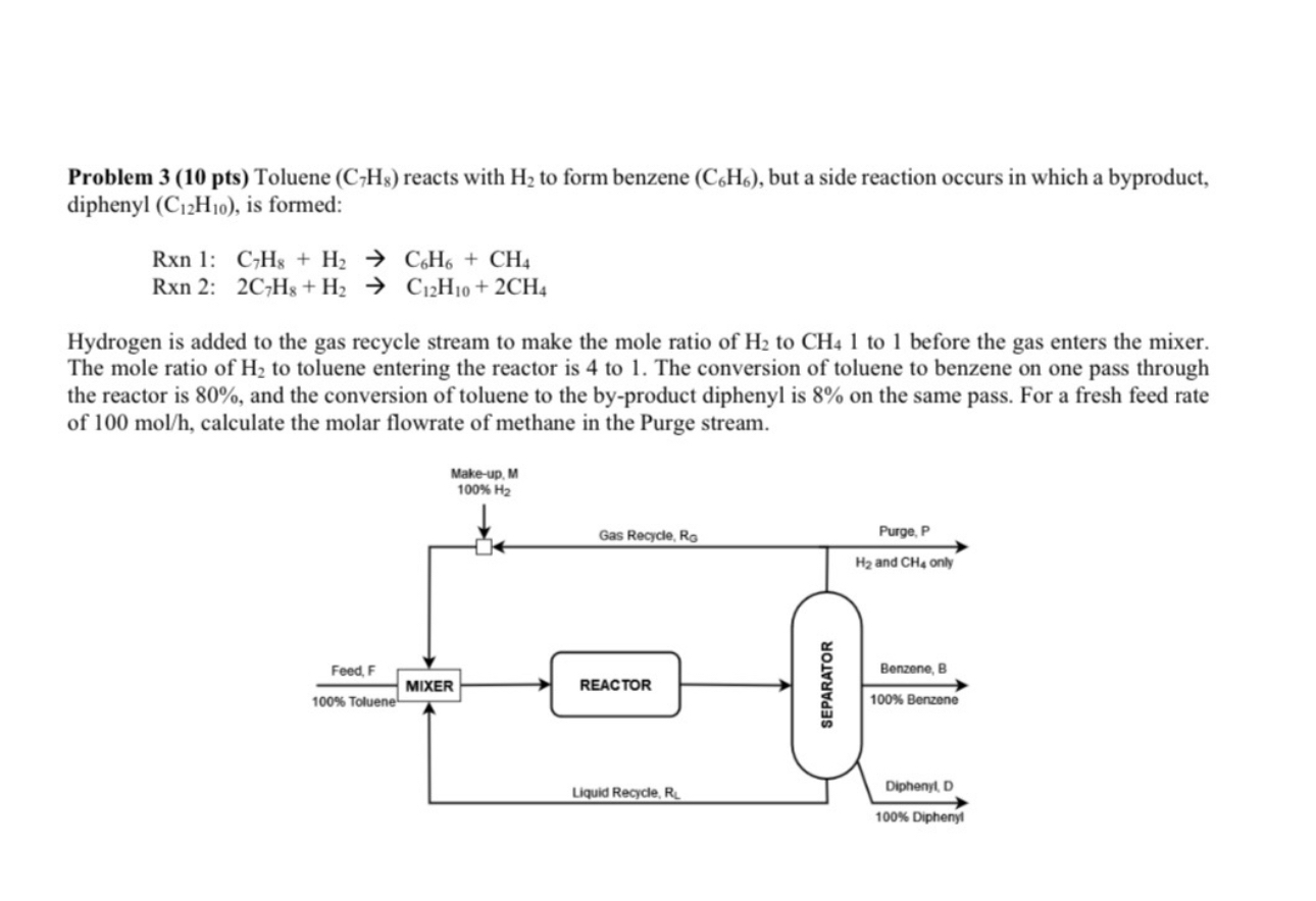 Solved Problem 3 (10 ﻿pts) ﻿Toluene (C7H8) ﻿reacts with H2 | Chegg.com