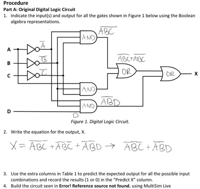 Solved Procedure Part A: Original Digital Logic Circuit 1. | Chegg.com