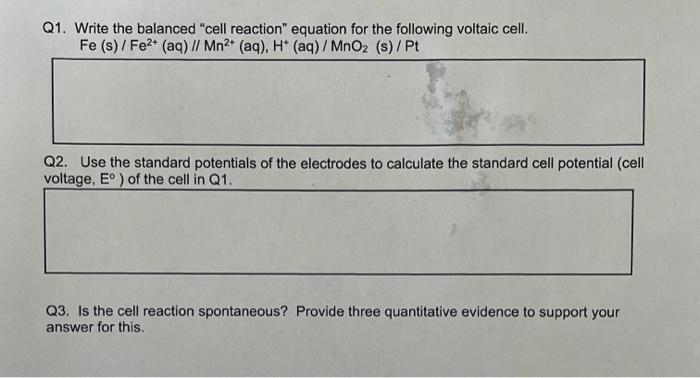 Solved Q1. Write the balanced "cell reaction" equation for | Chegg.com