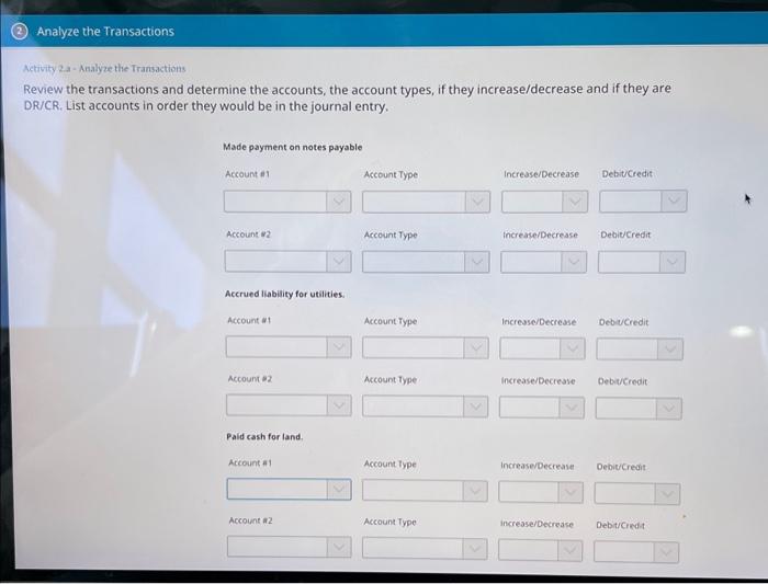Solved Analyze the Transactions Activity 2.a - Analyze the | Chegg.com