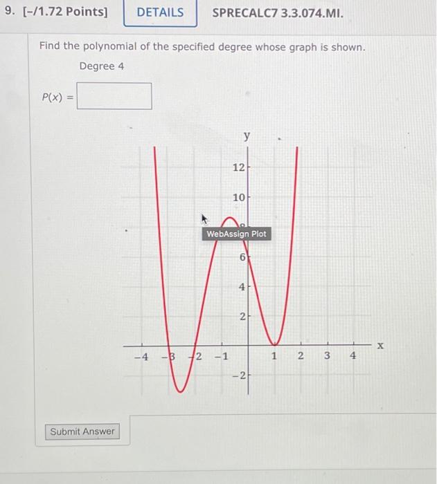 Solved Find the polynomial of the specified degree whose | Chegg.com