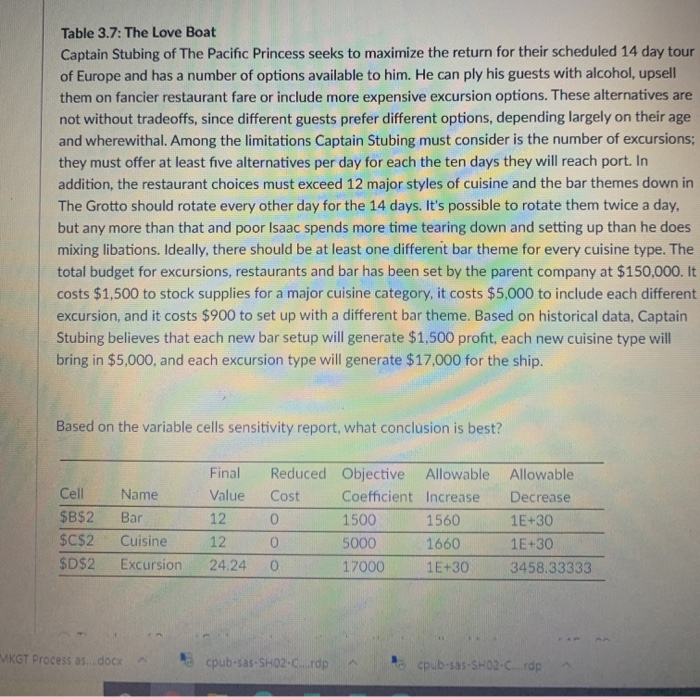 Solved Table 3.7: The Love Boat Captain Stubing of The | Chegg.com