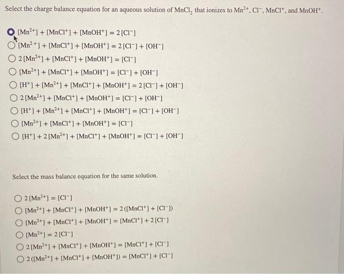 Solved Select the charge balance equation for an aqueous | Chegg.com