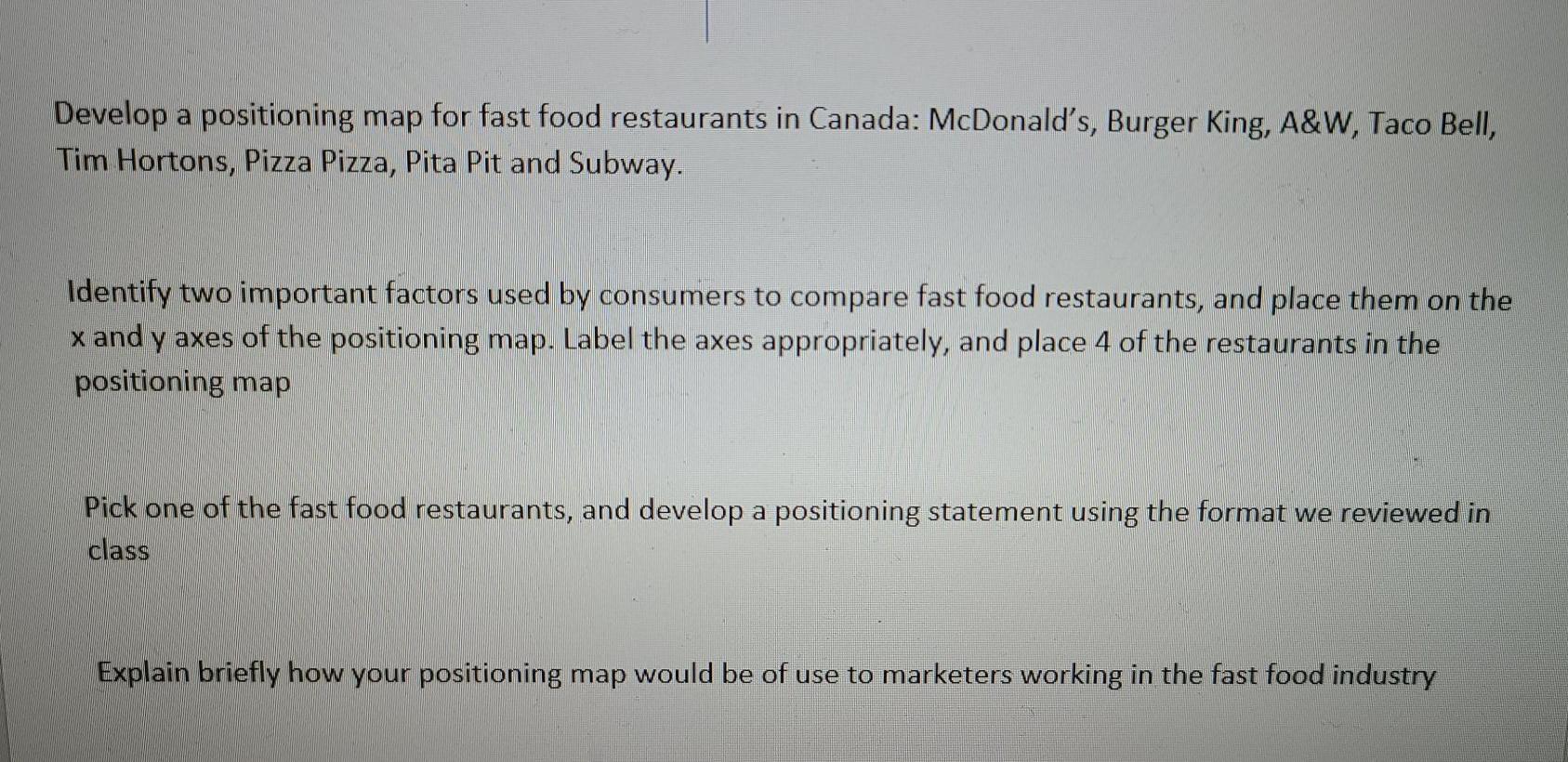 Solved Develop a positioning map for fast food restaurants | Chegg.com