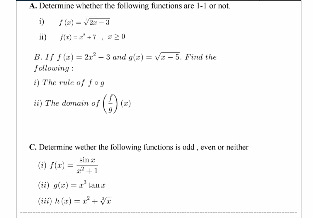 Solved A. ﻿Determine whether the following functions are 1-1 | Chegg.com