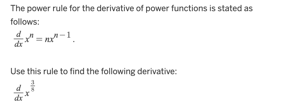 Solved The power rule for the derivative of power functions | Chegg.com