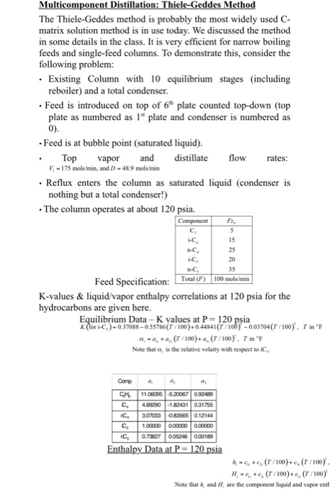 Multicomponent Distillation: Thiele-Geddes Method The | Chegg.com