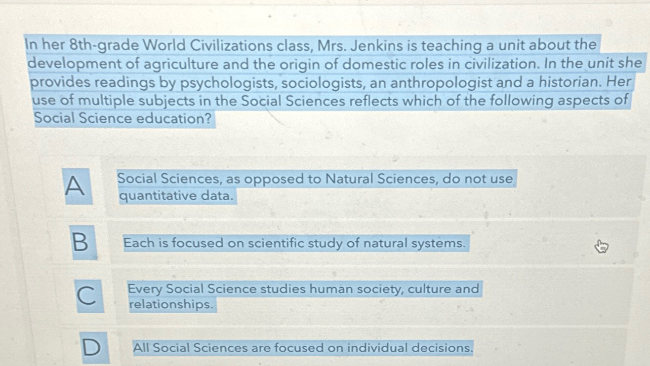 Solved In her 8th-grade World Civilizations class, Mrs. | Chegg.com