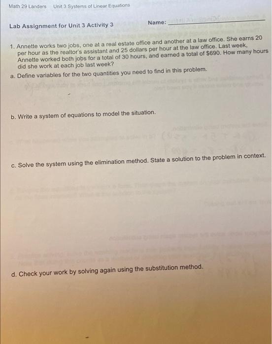 Solved Math 29 Landers Unit 3 Systems of Linear Equations | Chegg.com