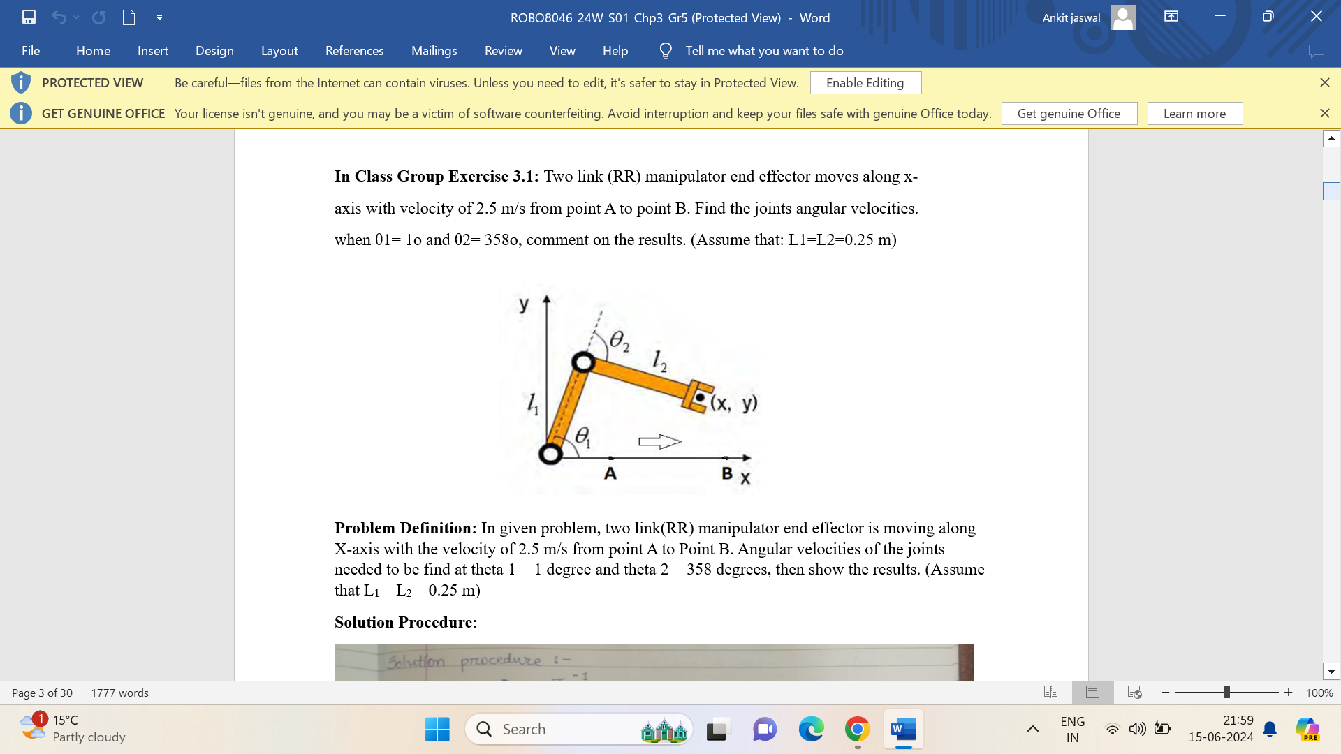 Solved In Class Group Exercise 3.1: Two link (RR) | Chegg.com