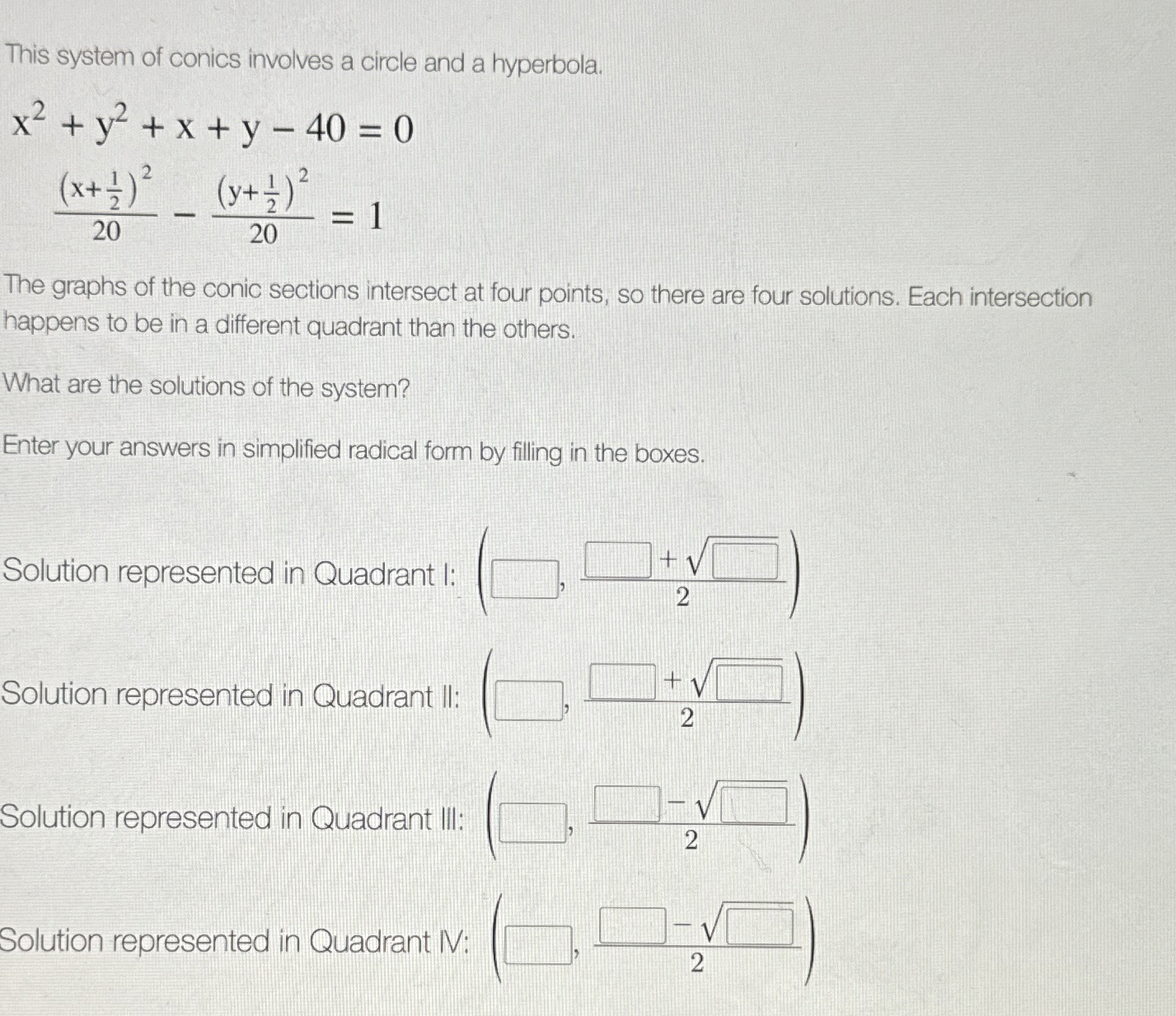 Solved This system of conics involves a circle and a | Chegg.com