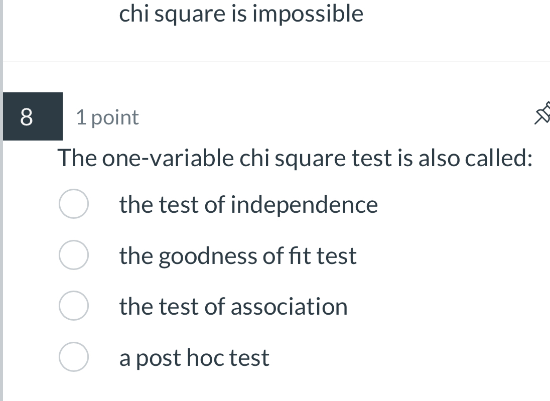 Solved chi square is impossible1 pointThe one-variable chi | Chegg.com Solved chi square is impossible1 pointThe one-variable chi | Chegg.com