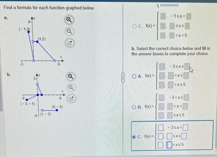 Solved Find a formula for each function graphed below. a. C. | Chegg.com
