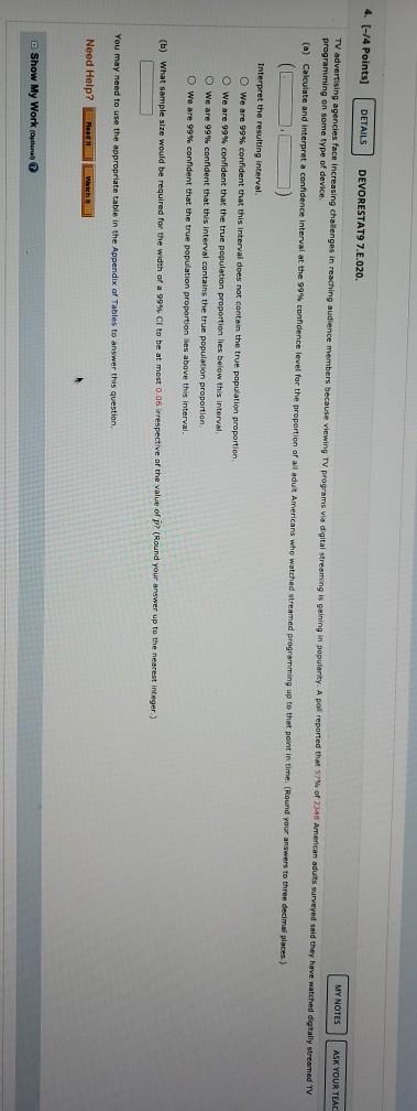 Solved 4. (-14 Points) DETAILS DEVORESTAT9 7.E.020 MY NOTES | Chegg.com Solved 4. (-14 Points) DETAILS DEVORESTAT9 7.E.020 MY NOTES | Chegg.com