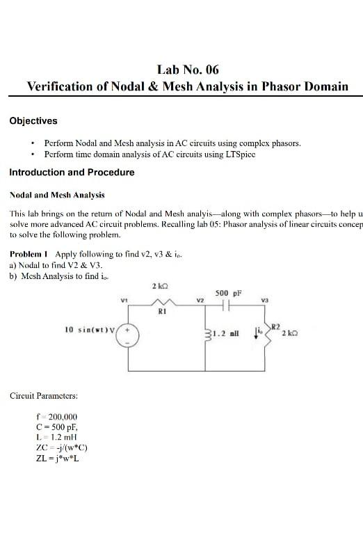 Solved Objectives - Perform Nodal and Mesh analysis in AC | Chegg.com