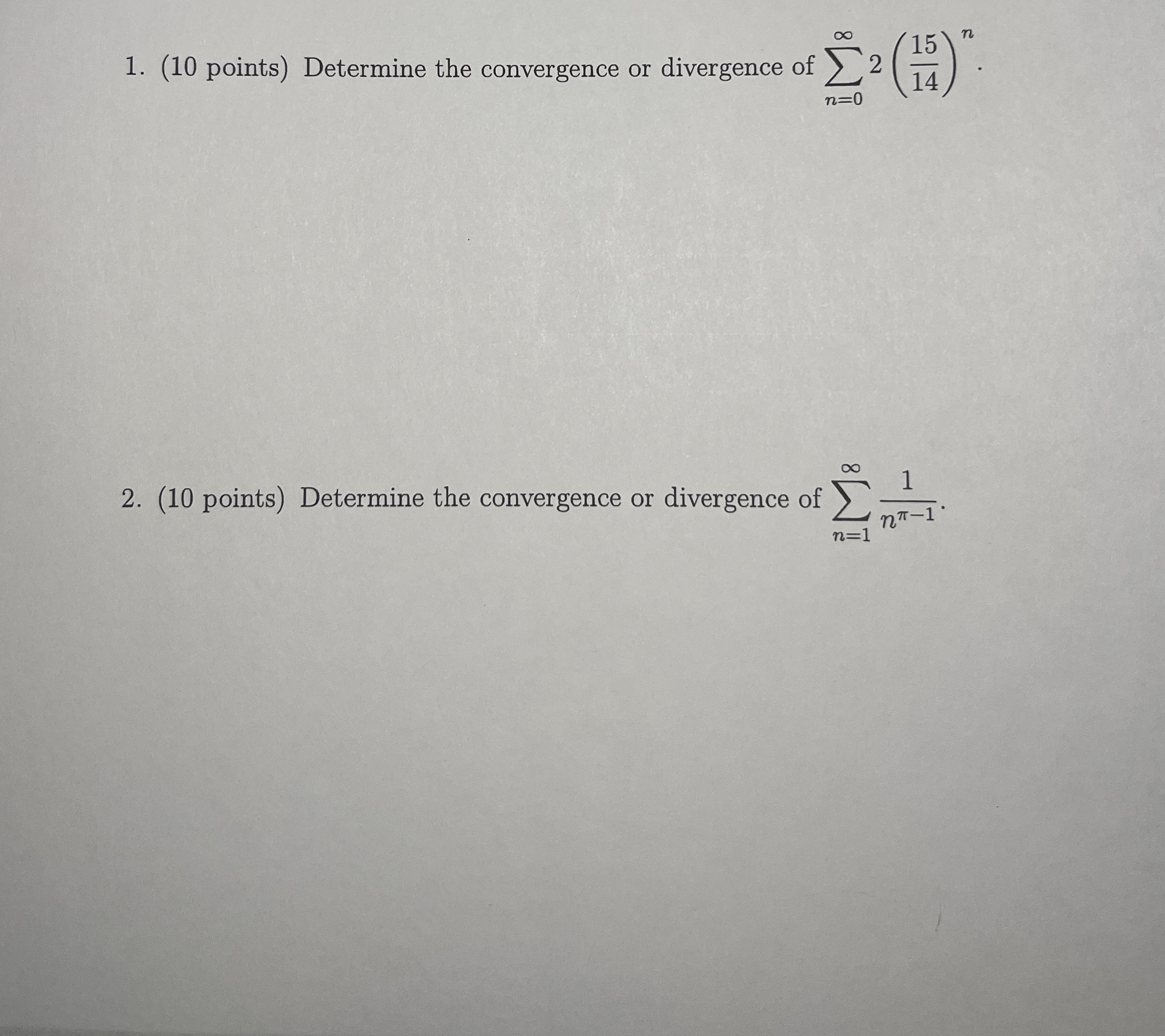 Solved (10 ﻿points) ﻿Determine the convergence or divergence | Chegg.com