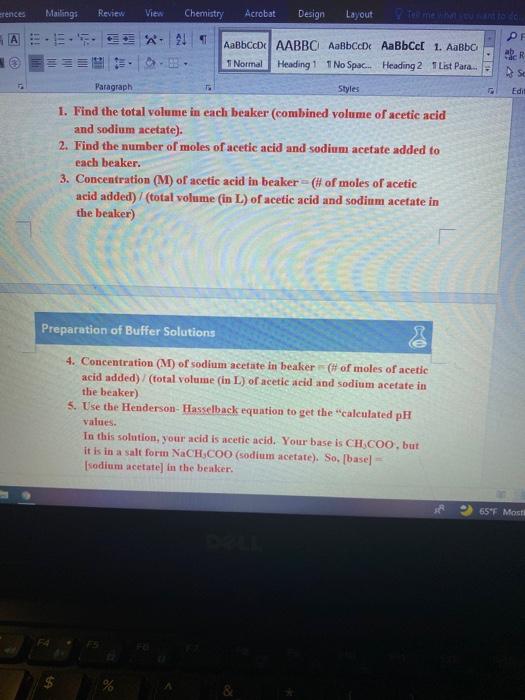 Table 4: buffer solutions and pH reading for beakers | Chegg.com