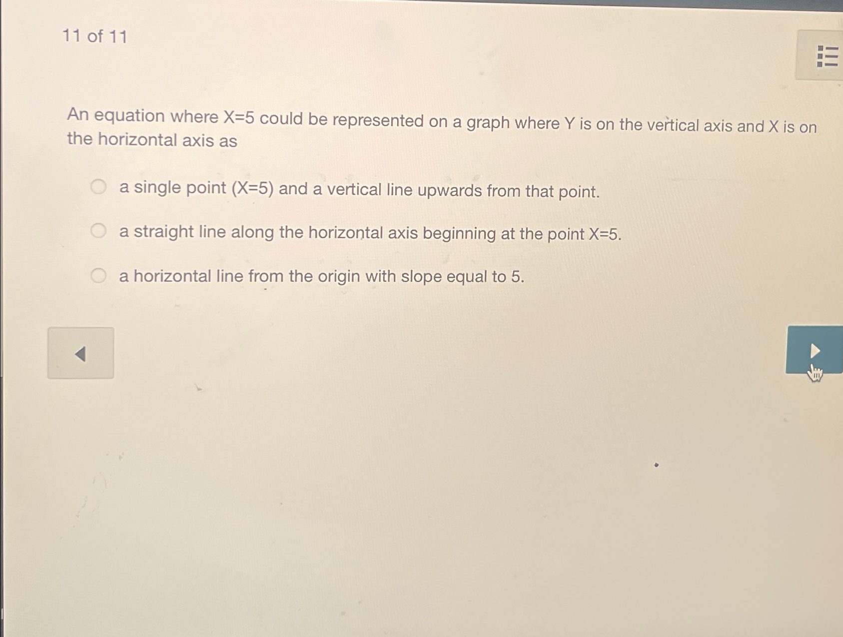 Solved 11 ﻿of 11An equation where x=5 ﻿could be represented | Chegg.com
