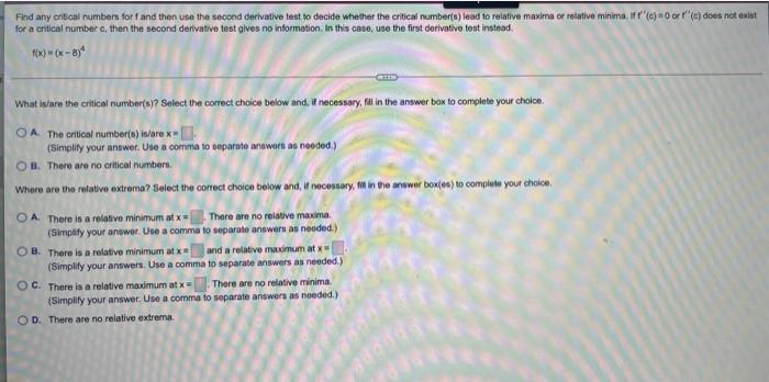 Solved Find any critical numbers for fand then use the | Chegg.com
