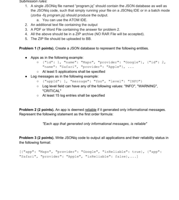 Problem 3 (2 points). Write JSONiq code to output all | Chegg.com