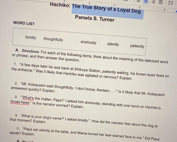 Solved Hachiko: The True Story of a Loyal Dog 3 = 111 4 5 DO | Chegg.com