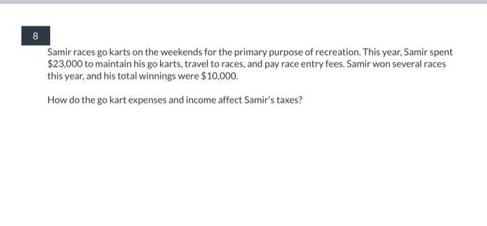 Solved Samir races go karts on the weekends for the primary | Chegg.com