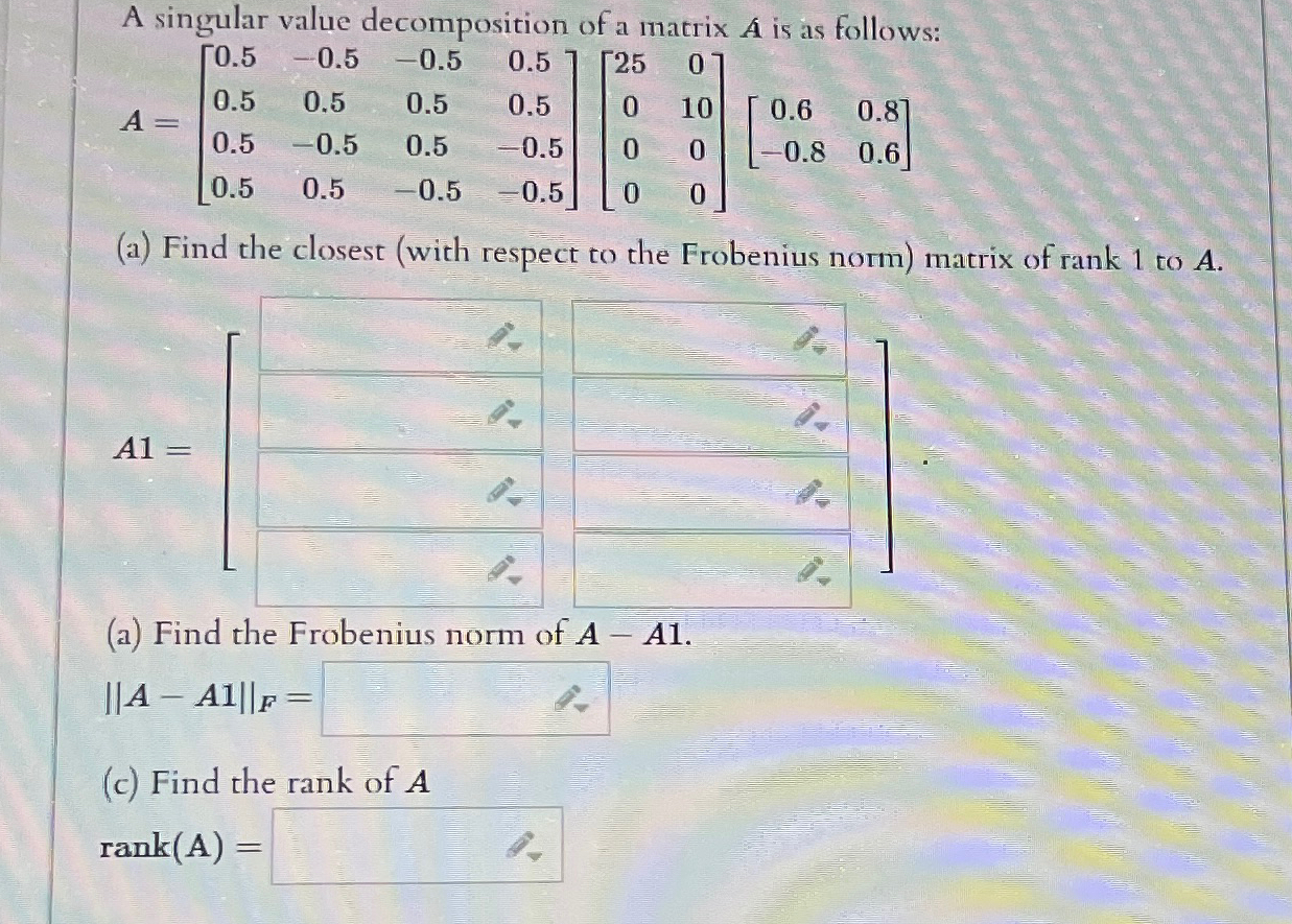 Solved A singular value decomposition of a matrix A ﻿is as | Chegg.com