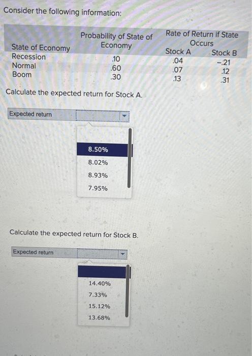 Solved Consider the following information: Calculate the | Chegg.com