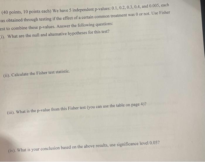 Solved (40 points, 10 points each) We have 5 independent | Chegg.com