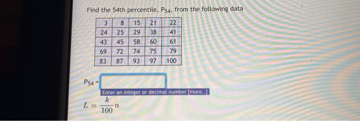 Solved Find the 54th percentile, P54, from the following | Chegg.com