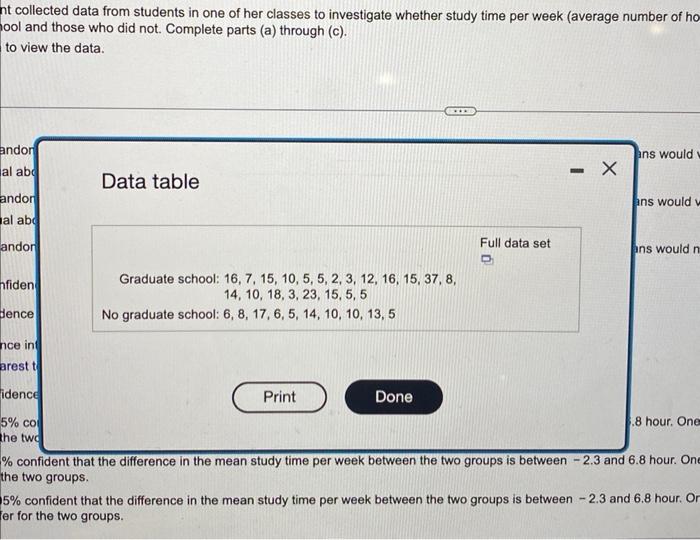 Solved A teaching assistant collected data from students in | Chegg.com