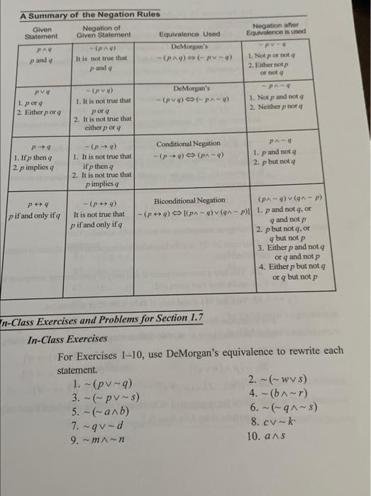 Solved Exercises and Problems for Section 1.7 In-Class | Chegg.com