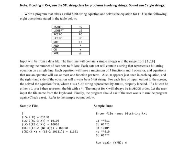 Solved Note: If coding in C++, use the STL string class for | Chegg.com