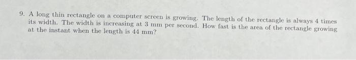 Solved 9. A long thin rectangle on a computer screen is | Chegg.com