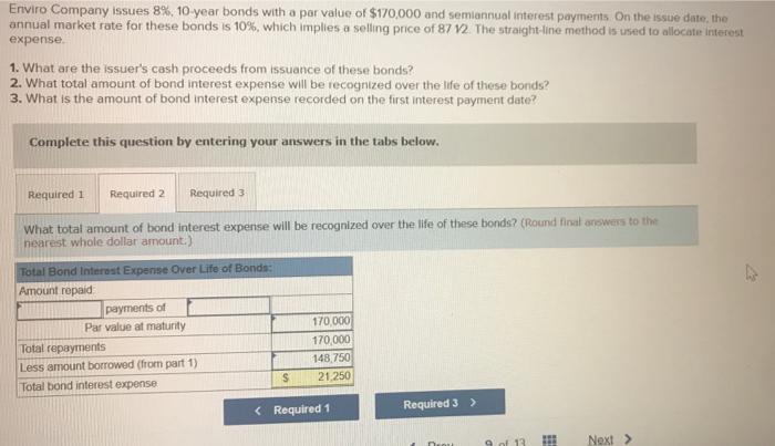 Solved Enviro Company issues 8%, 10-year bonds with a par | Chegg.com
