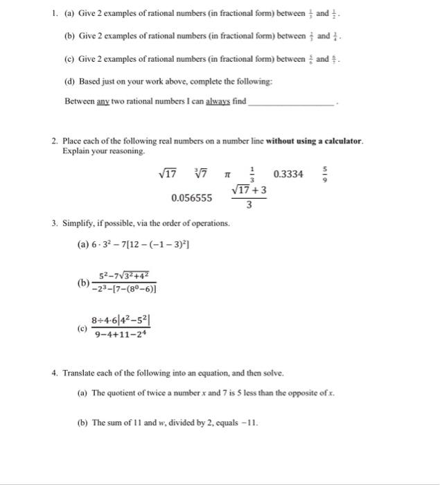 Solved 1. Give 2 examples of national numbers (in fractional | Chegg.com