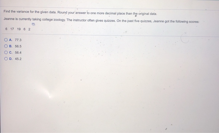 Solved Find the variance for the given data. Round your | Chegg.com