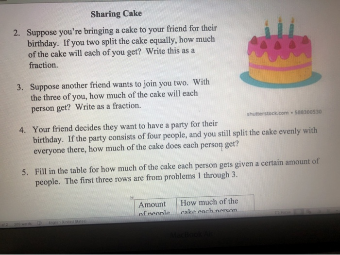 Solved Sharing Cake 2. Suppose you're bringing a cake to | Chegg.com