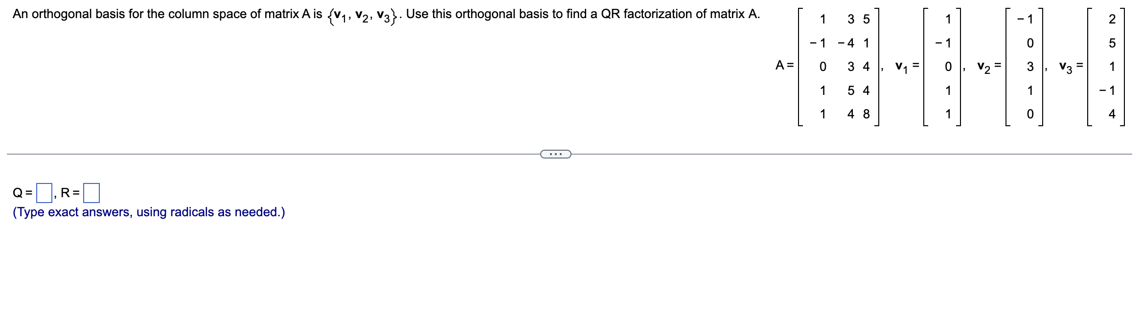 Solved An orthogonal basis for the column space of matrix A | Chegg.com