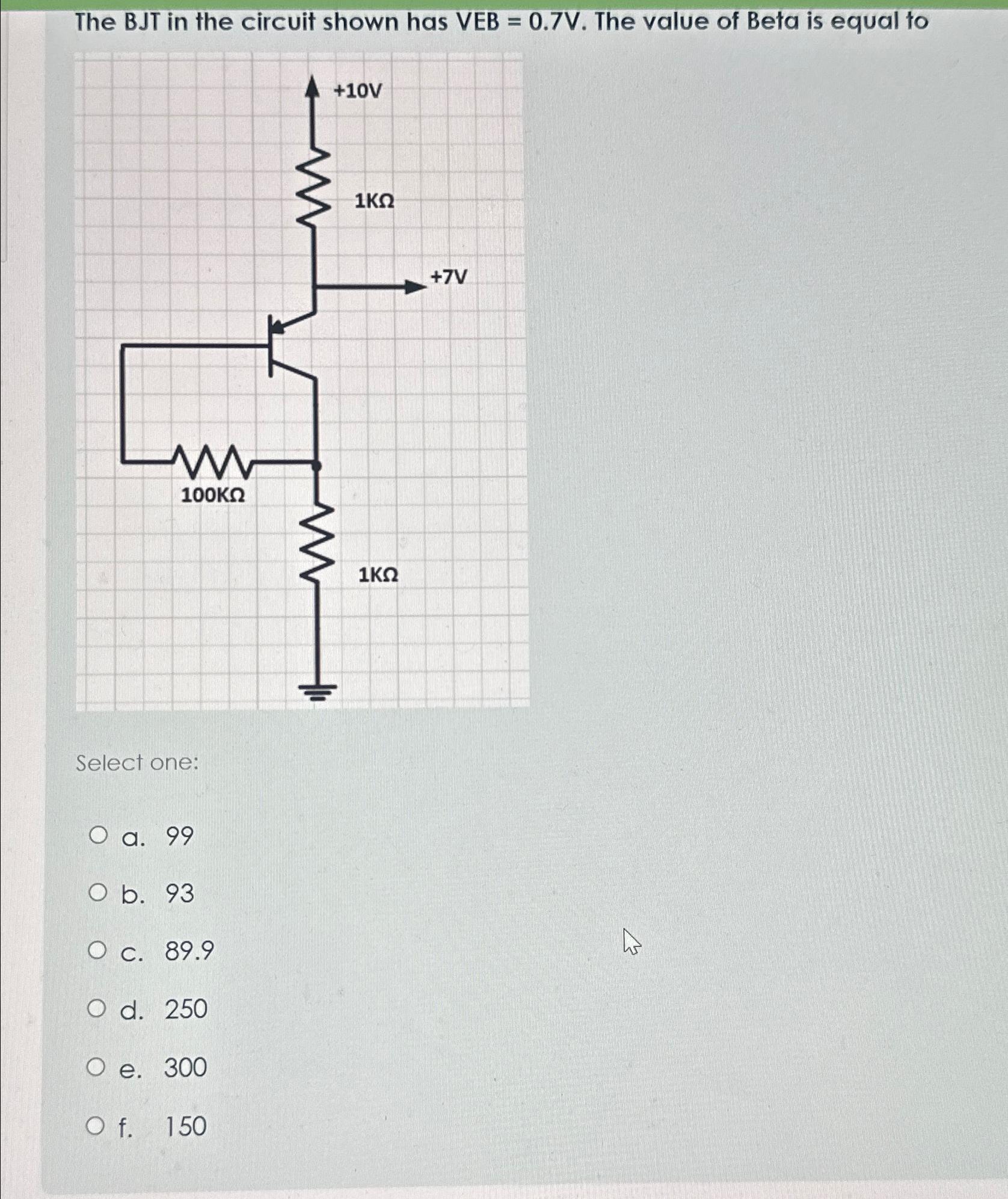 Solved The BJT ﻿in the circuit shown has VEB =0.7V. ﻿The | Chegg.com