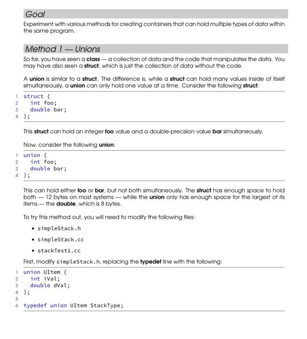 Solved Goal Experiment with various methods for creating | Chegg.com