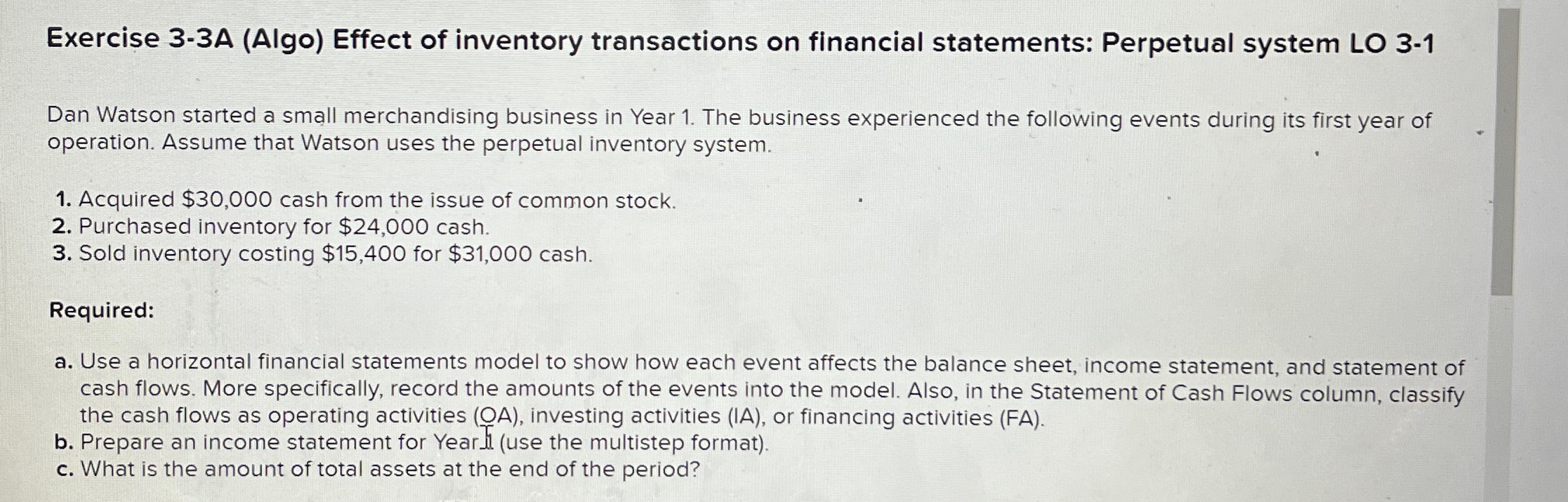 Solved Exercise 3-3A (Algo) ﻿Effect of inventory | Chegg.com