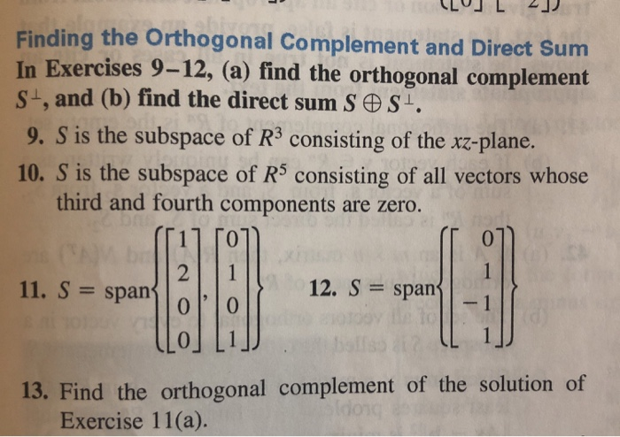 Solved LUL 2]) Finding the Orthogonal Complement and Direct | Chegg.com