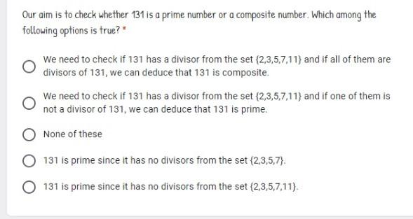 Solved Our aim is to check whether 131 is a prime number or | Chegg.com