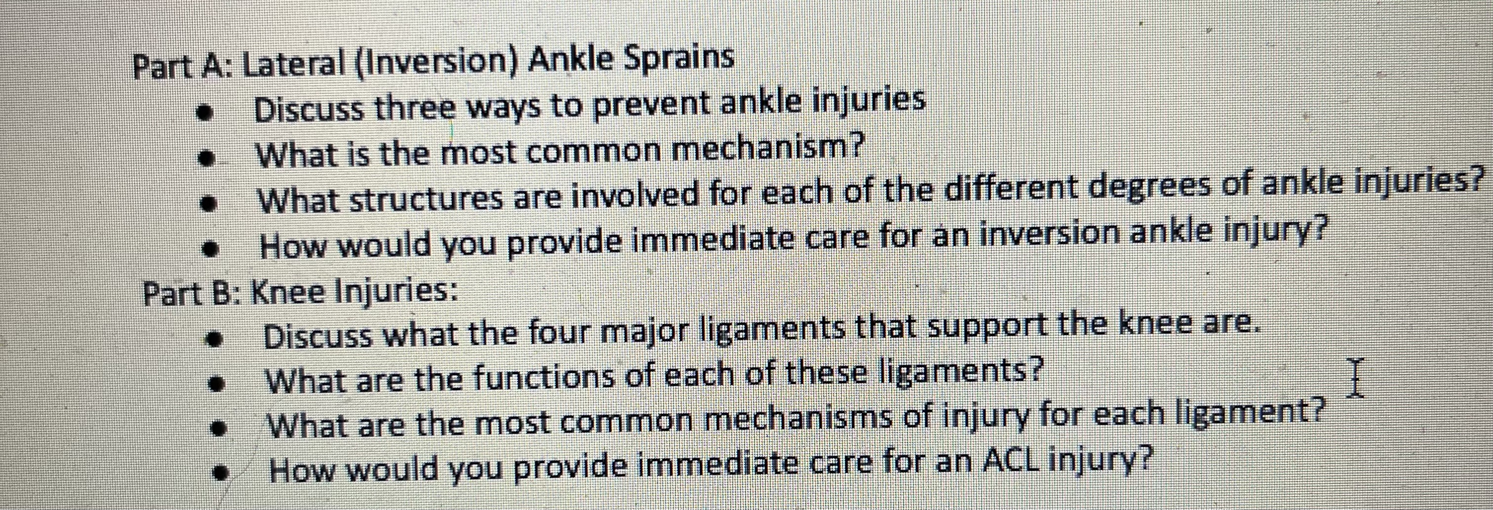 Solved Part A: Lateral (Inversion) ﻿Ankle Sprains- ﻿Discuss | Chegg.com