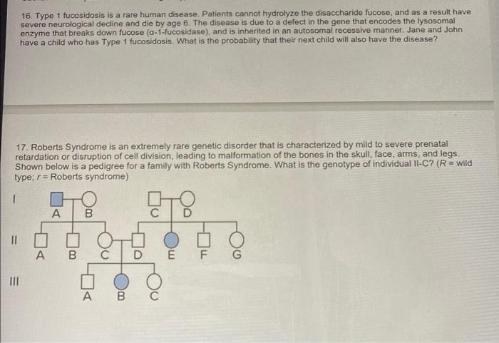 Solved 16. Type 1 fucosidosis is a rare human disease. | Chegg.com