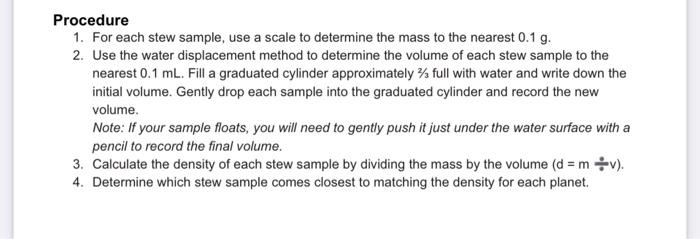 Solved Procedure 1. For each stew sample, use a scale to | Chegg.com